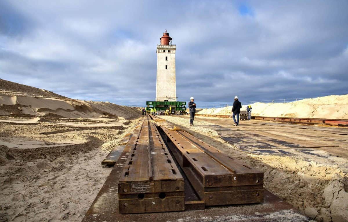 Lighthouse placed on wheels to move it away from eroding coastline
