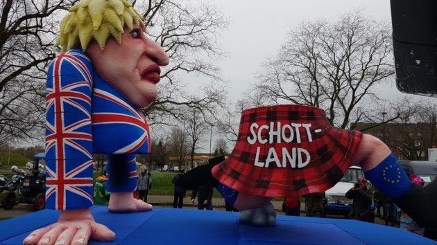 German carnival float shows Scotland running away from Boris Johnson