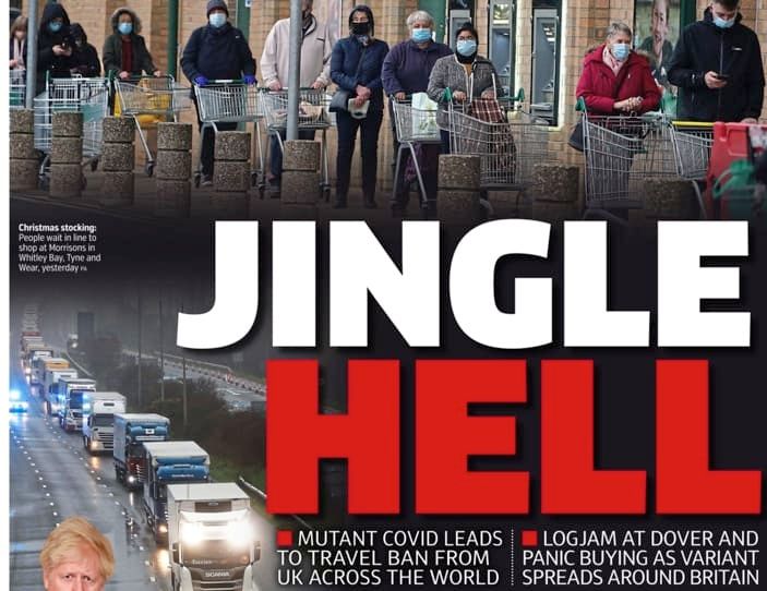 Jingle hell: Papers react as mutant virus spreads, the border is closed ...