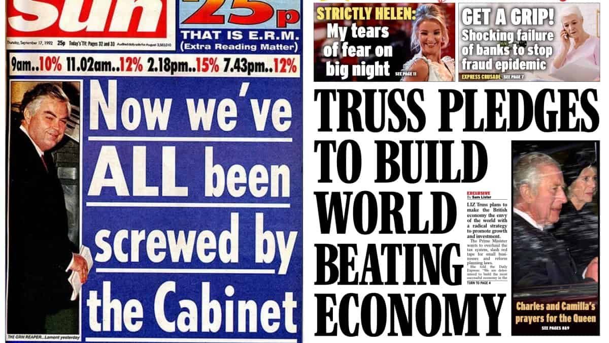 Newspaper coverage of Black Wednesday vs today