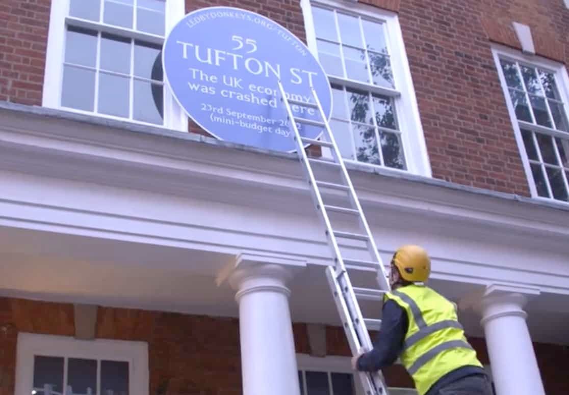 Led By Donkeys targets Tufton Street with oversized blue plaque