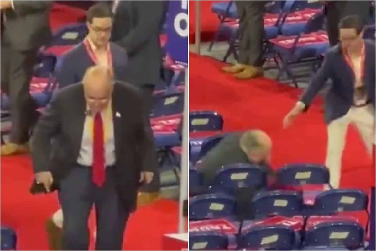 Rudy Giuliani takes a fall and tumbles into chairs
