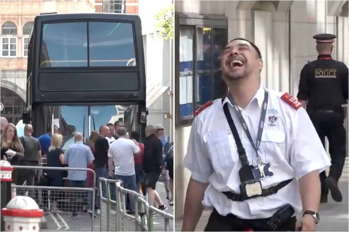 Parking warden chuckles after ticketing Tommy Robinson bus