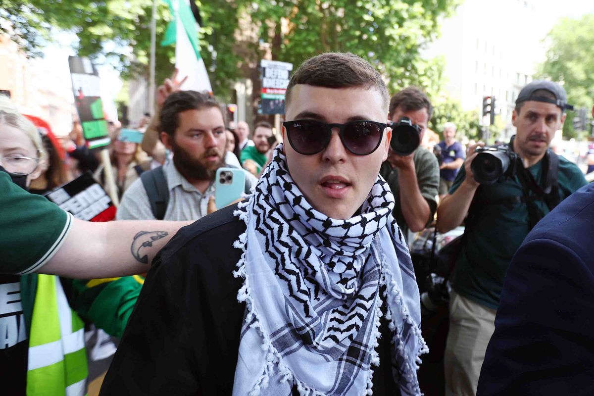 Kneecap rapper Mo Chara arrives at Court wearing a keffiyeh