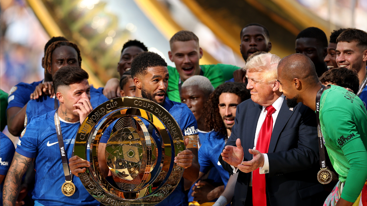 Donald Trump crashes Chelsea’s Club World Cup trophy lift