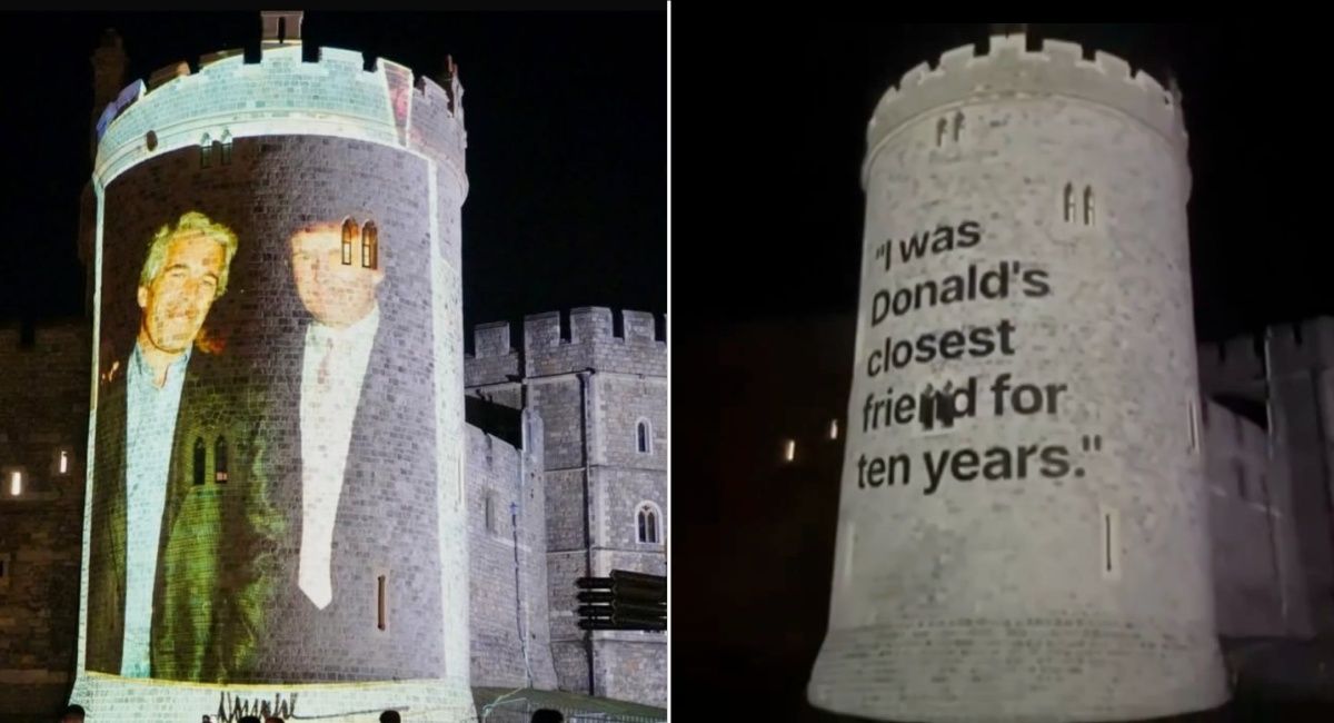 Four arrested after pictures of Trump and Epstein projected onto ...