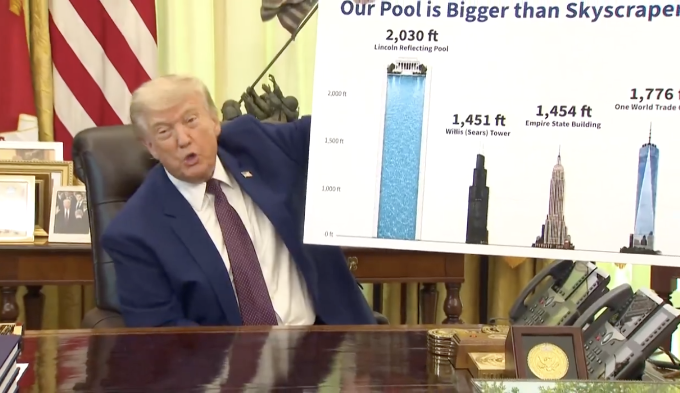 Donald Trump shows off chart comparing reflecting pool to skyscrapers
