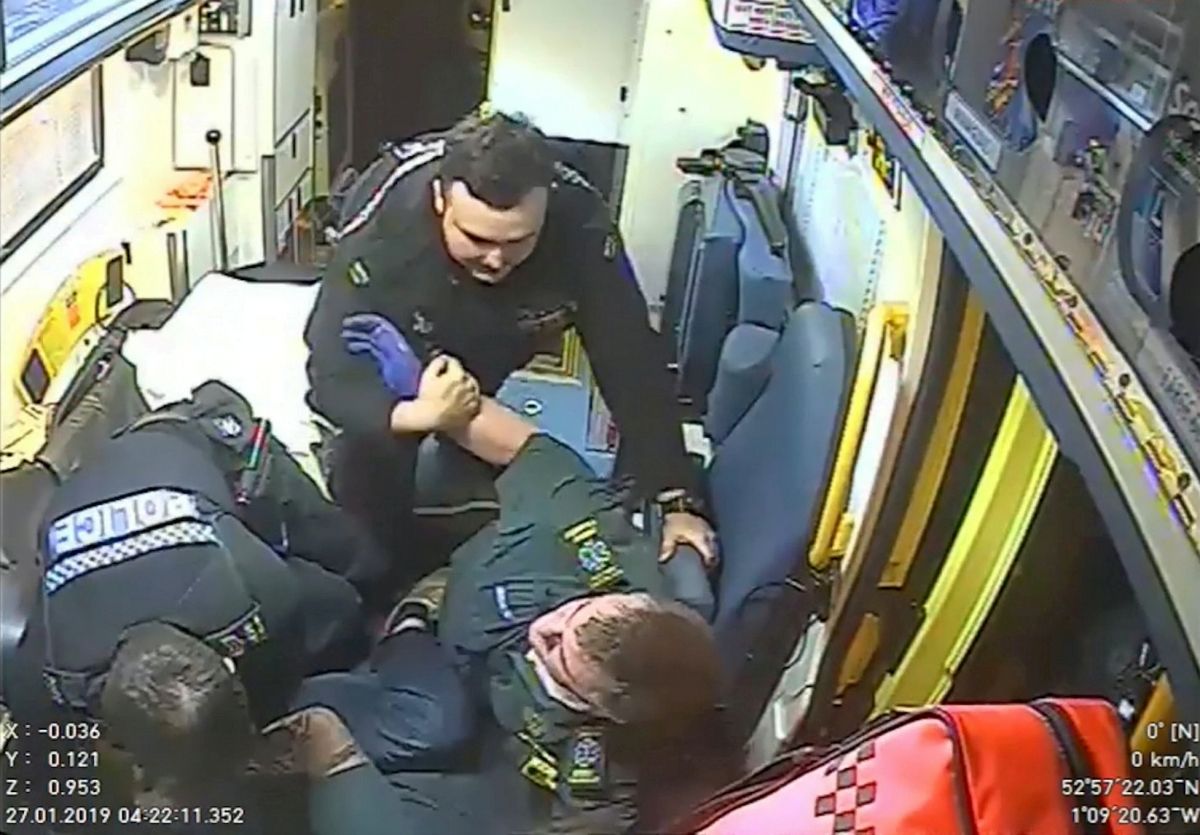 Footage shows attack on paramedics in back of ambulance...he avoided jail