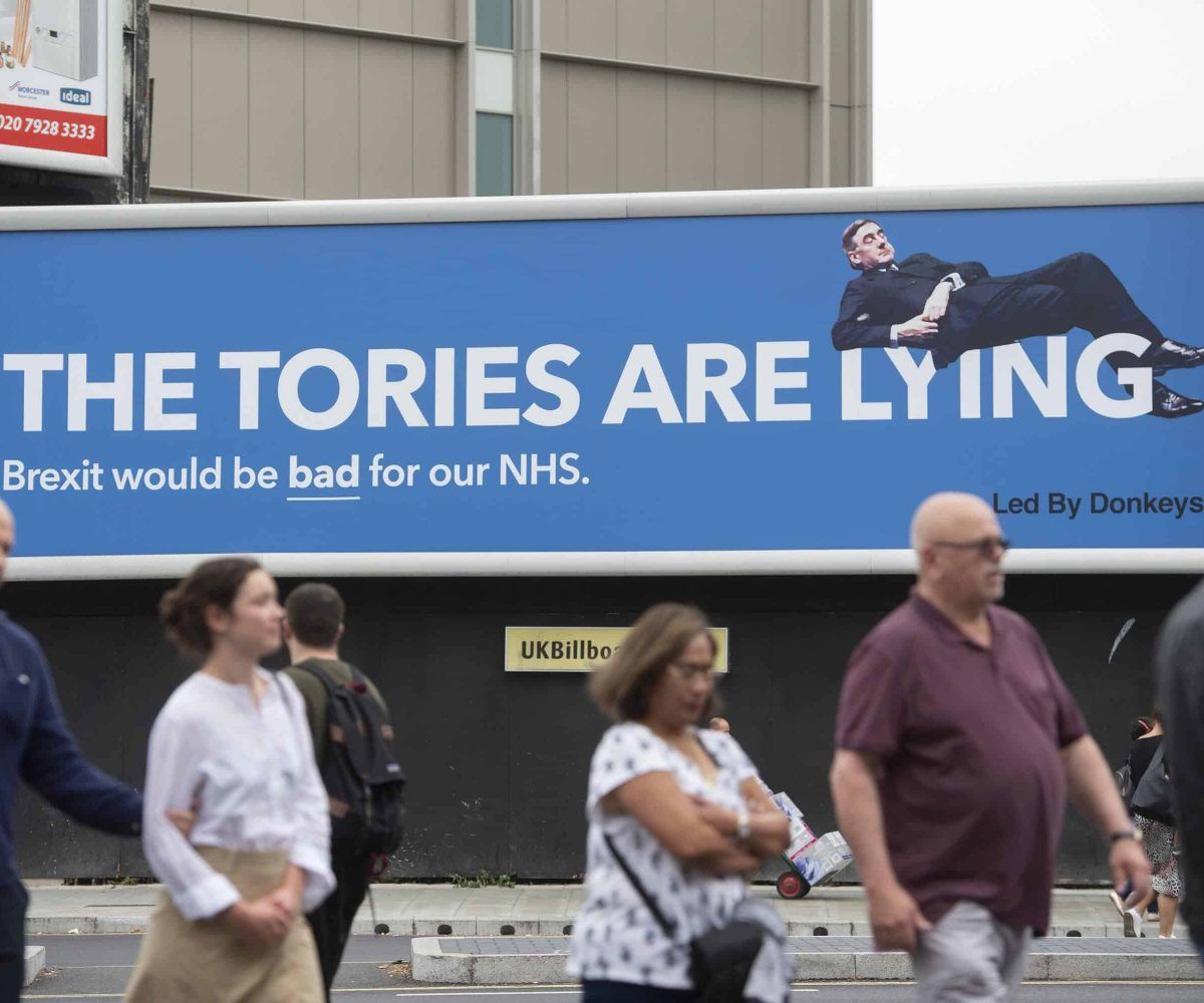 Reclining Jacob Rees-Mogg features on poster claiming Tories are lying ...