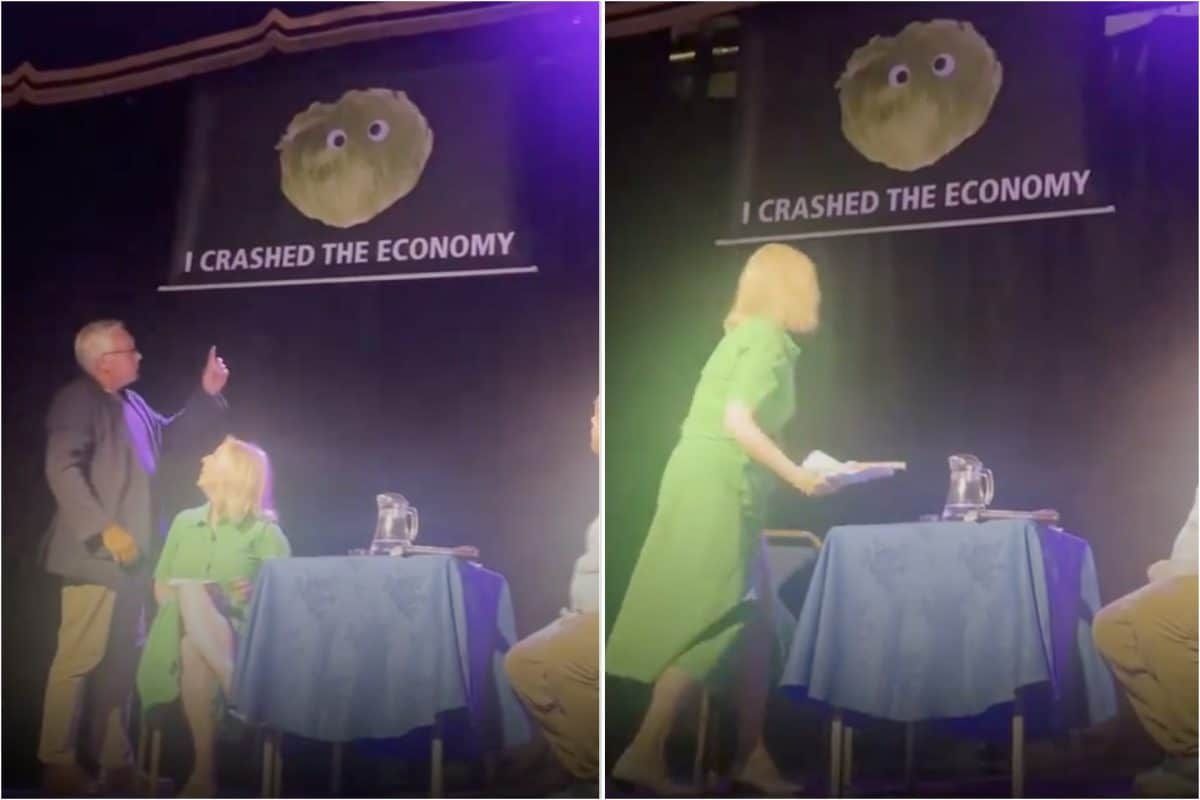 Liz Truss storms off stage as she's targetted by Led By Donkeys