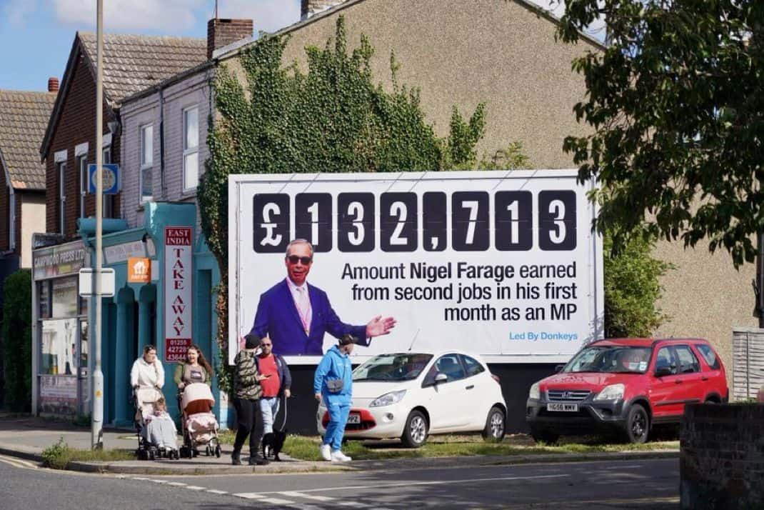 Led By Donkeys put Nigel Farage's second-job earnings on Clacton billboard